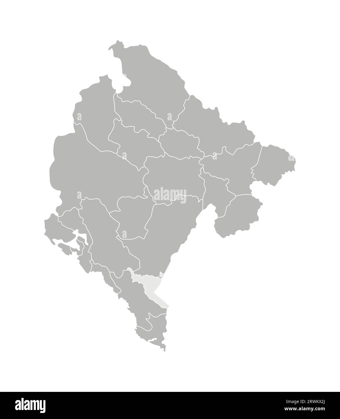 Vector isolated illustration of simplified administrative map of Montenegro. Borders of the ...