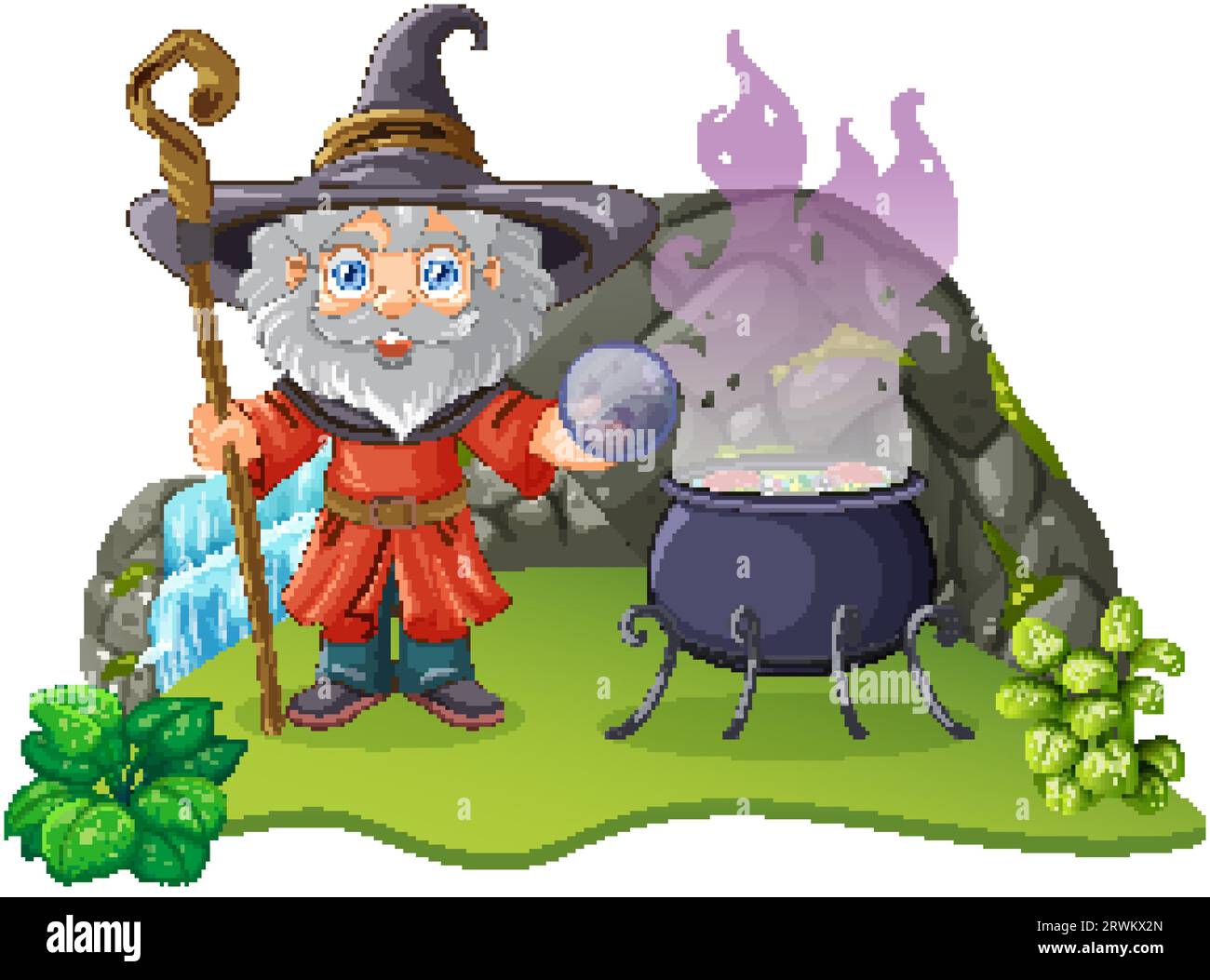 Wizard Cartoon Character with Potion Cauldron illustration Stock Vector ...