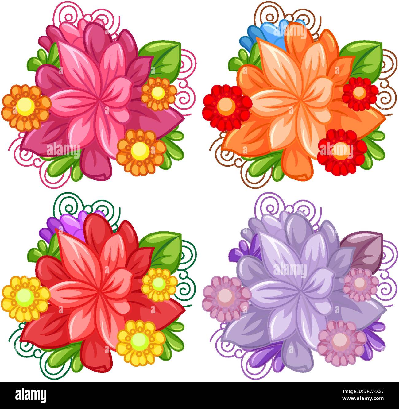 Colourful flower cartoon for summer decoration set illustration Stock ...
