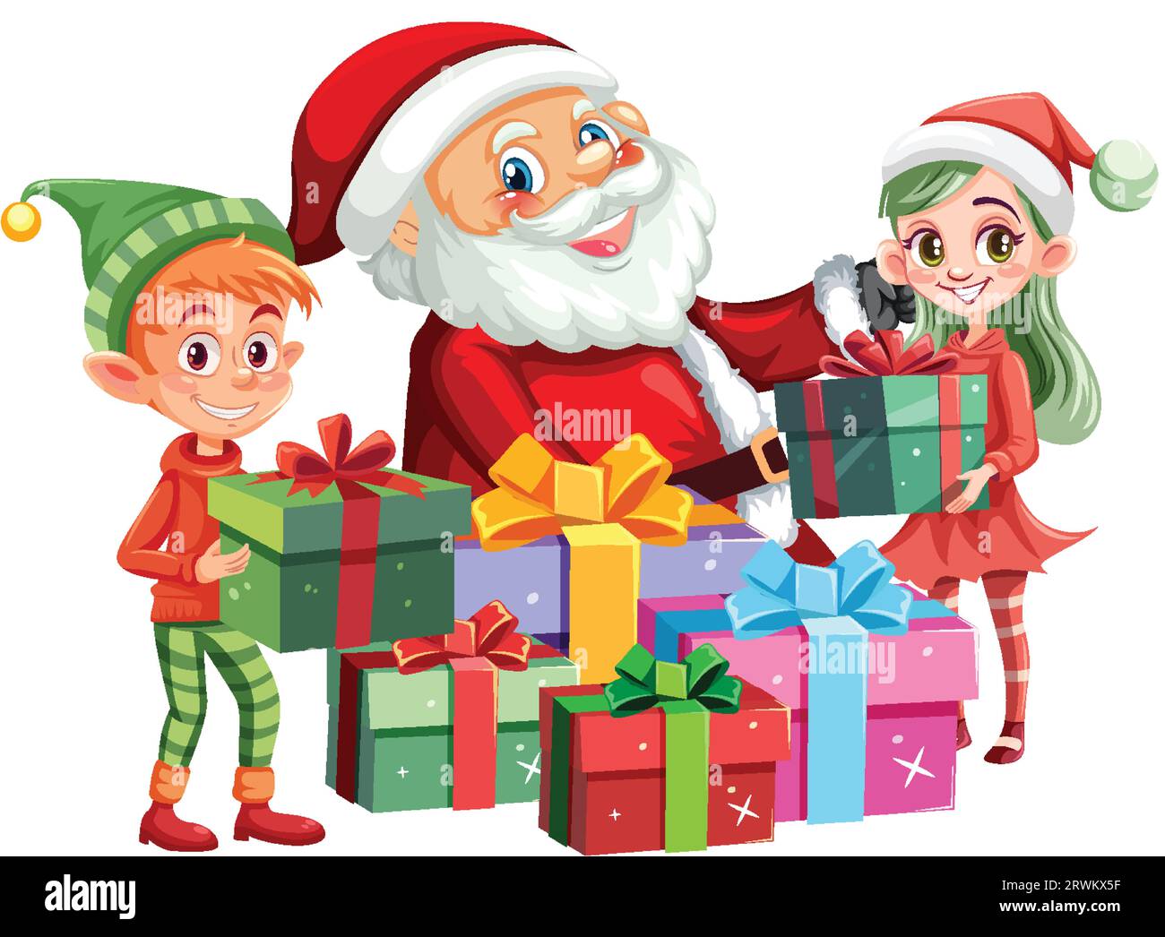 Santa is giving a gift to a group of happy people, celebrating the joy ...