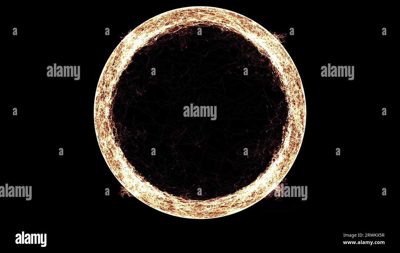 Blazing ring of fire. Fiery flames and sparks emitting from a circle ...