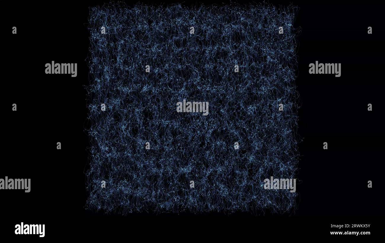 Abstract Small wriggling blue threads and waves on black background ...