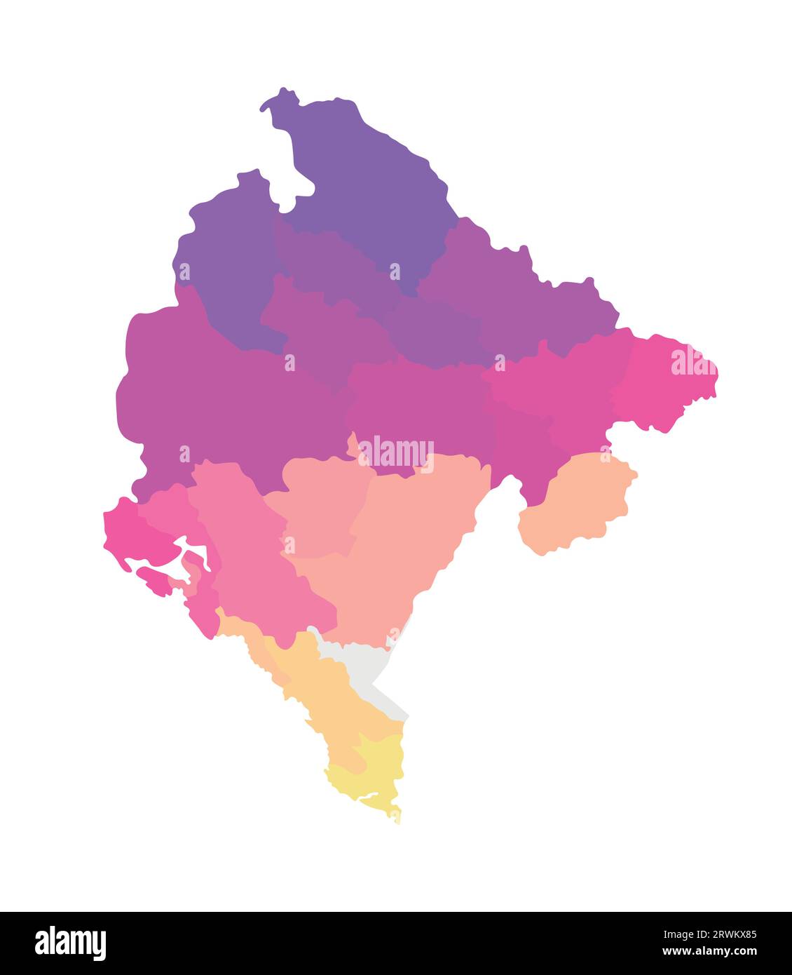 Vector isolated illustration of simplified administrative map of Montenegro. Borders of the ...