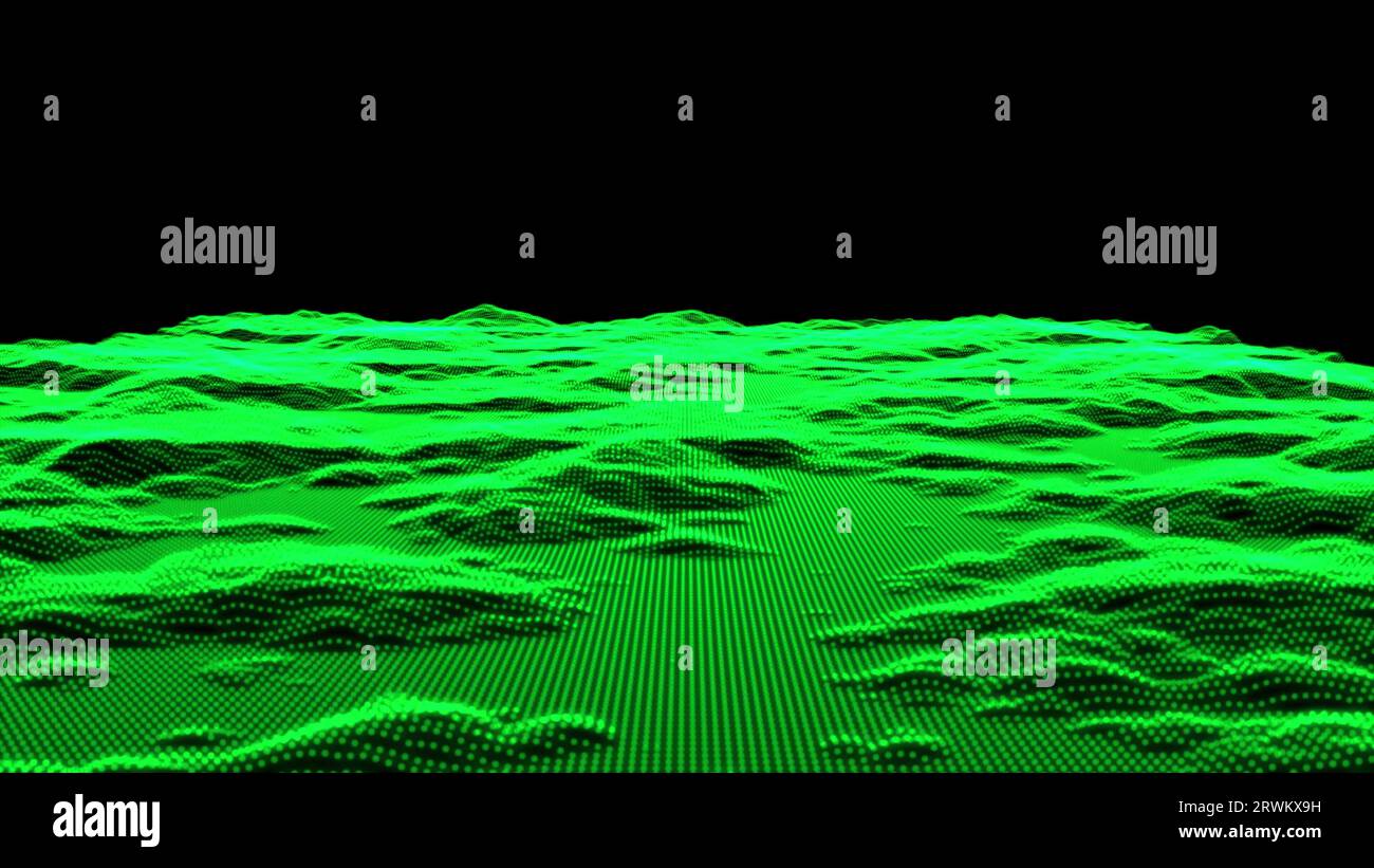 Abstract digital landscape with particles dots and stars on horizon ...