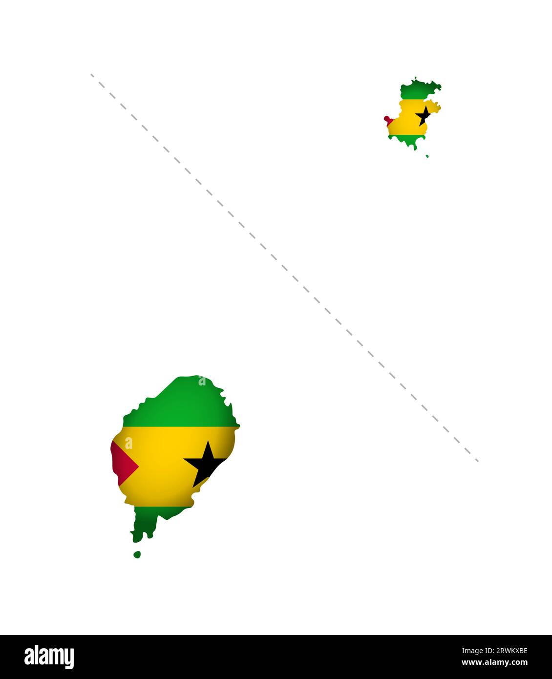 Vector isolated illustration with São Tomé and Príncipe national flag with shape of this map ...
