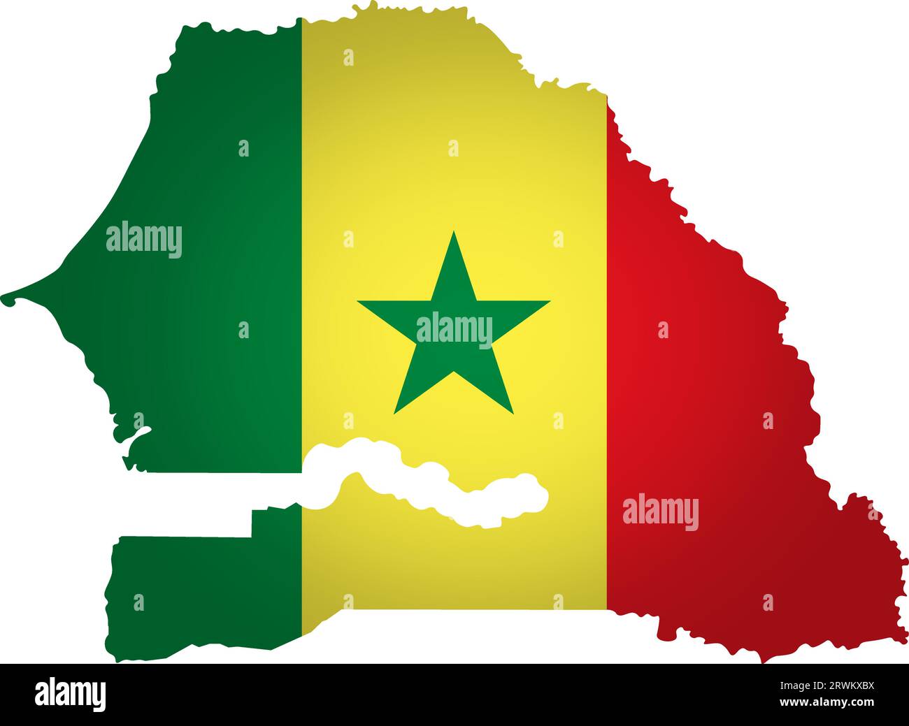Illustration with Senegal national flag with simplified shape of this map (jpg). Volume shadow ...