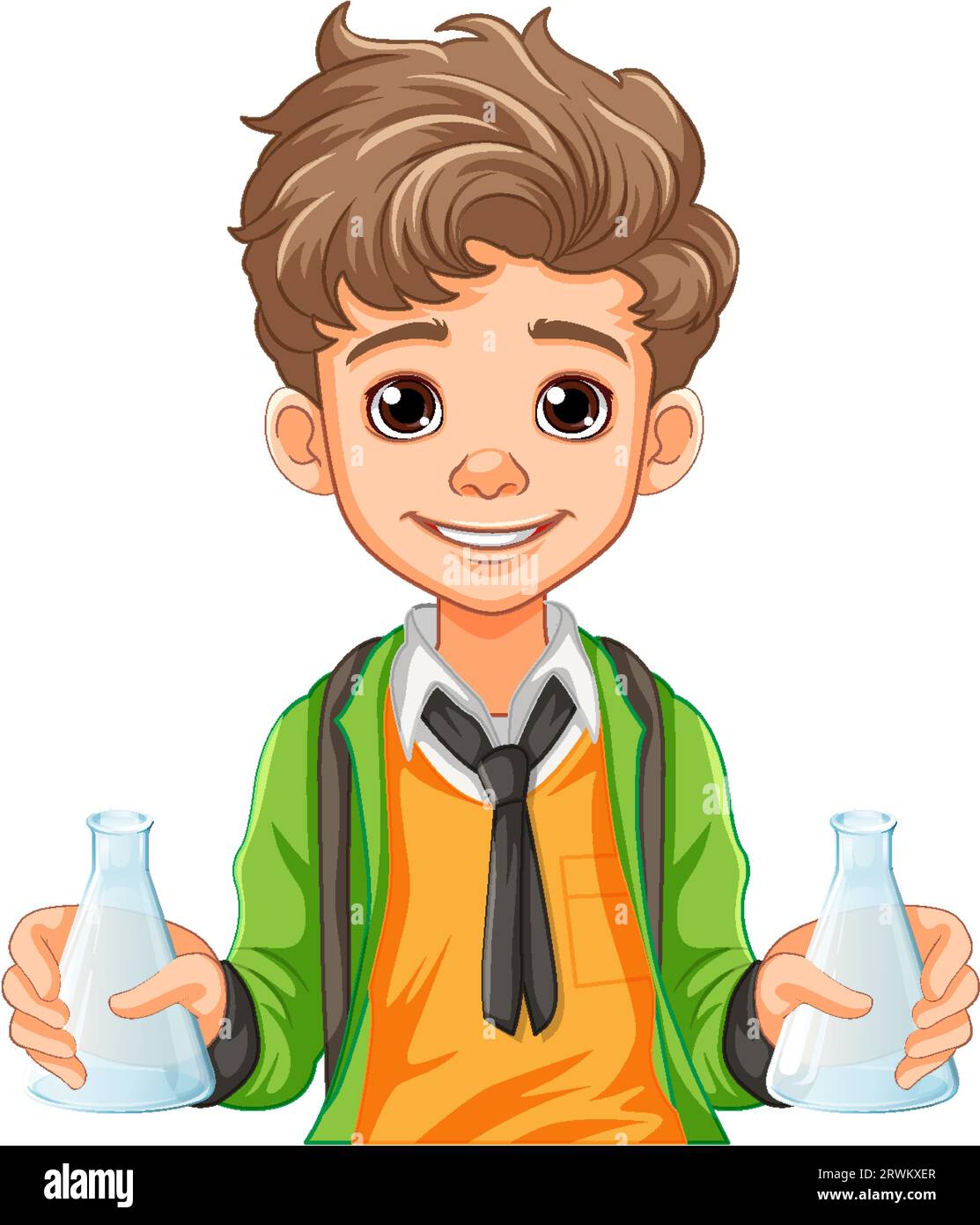 Male student cartoon holding conical flask on science class experiment ...