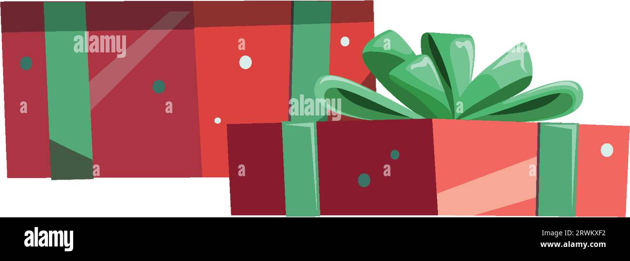 A festive green and red gift box with an open lid, illustrated in a ...