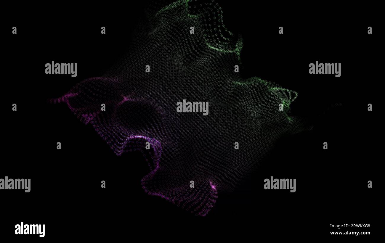 Colorful Green and Purple Wavy Particle Surface on Black Background ...