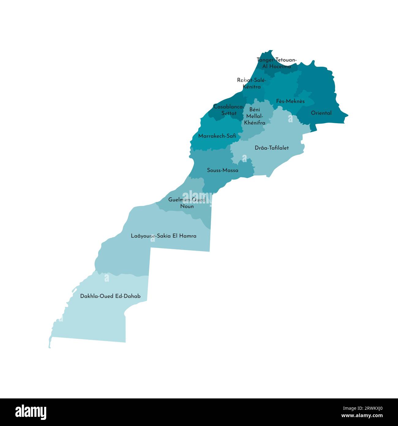 Vector isolated illustration of simplified administrative map of Morocco (including disputed ...