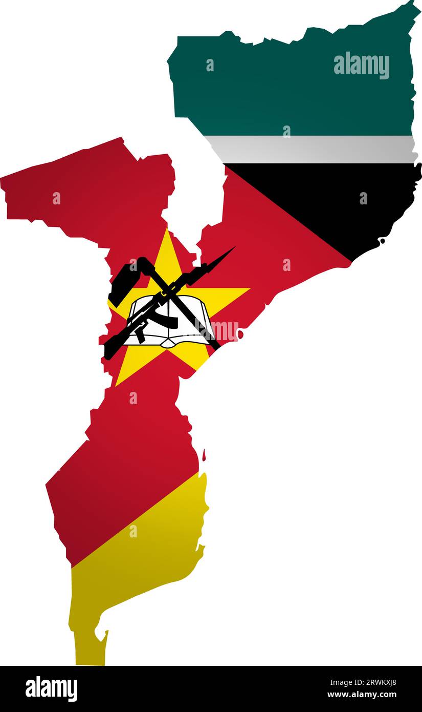 Illustration with national flag with simplified shape of Mozambique map ...