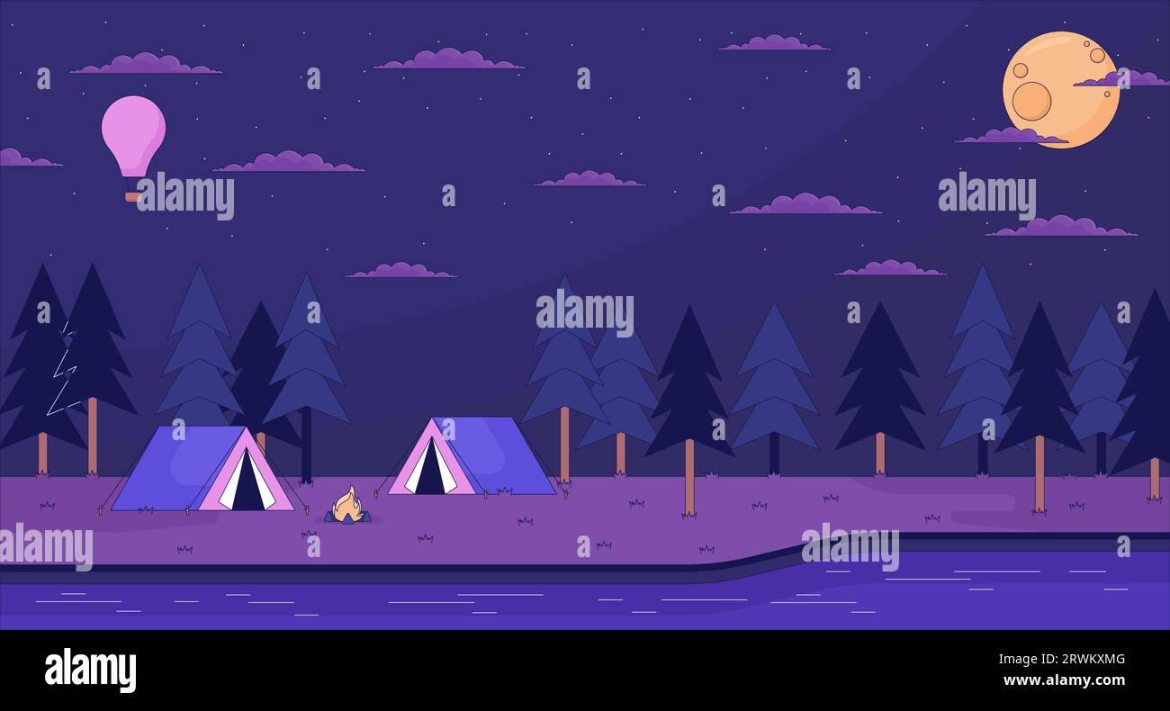 Campground nature at night 2D cartoon background Stock Vector Image ...