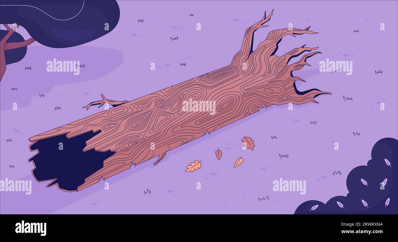 Woodland tree trunk lying on ground 2D cartoon background Stock Vector ...