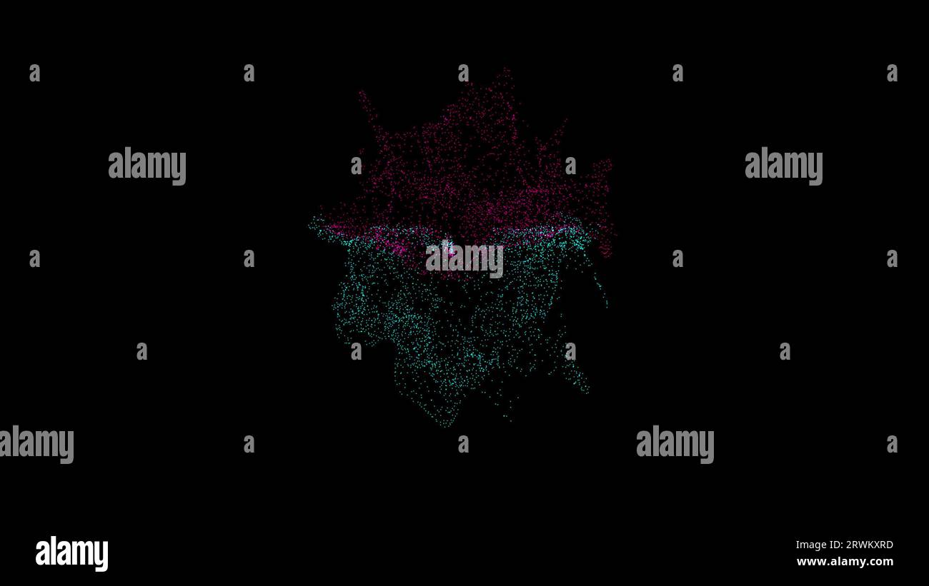 Injection of fluorescent ink in water. 3d render of glow particles in ...