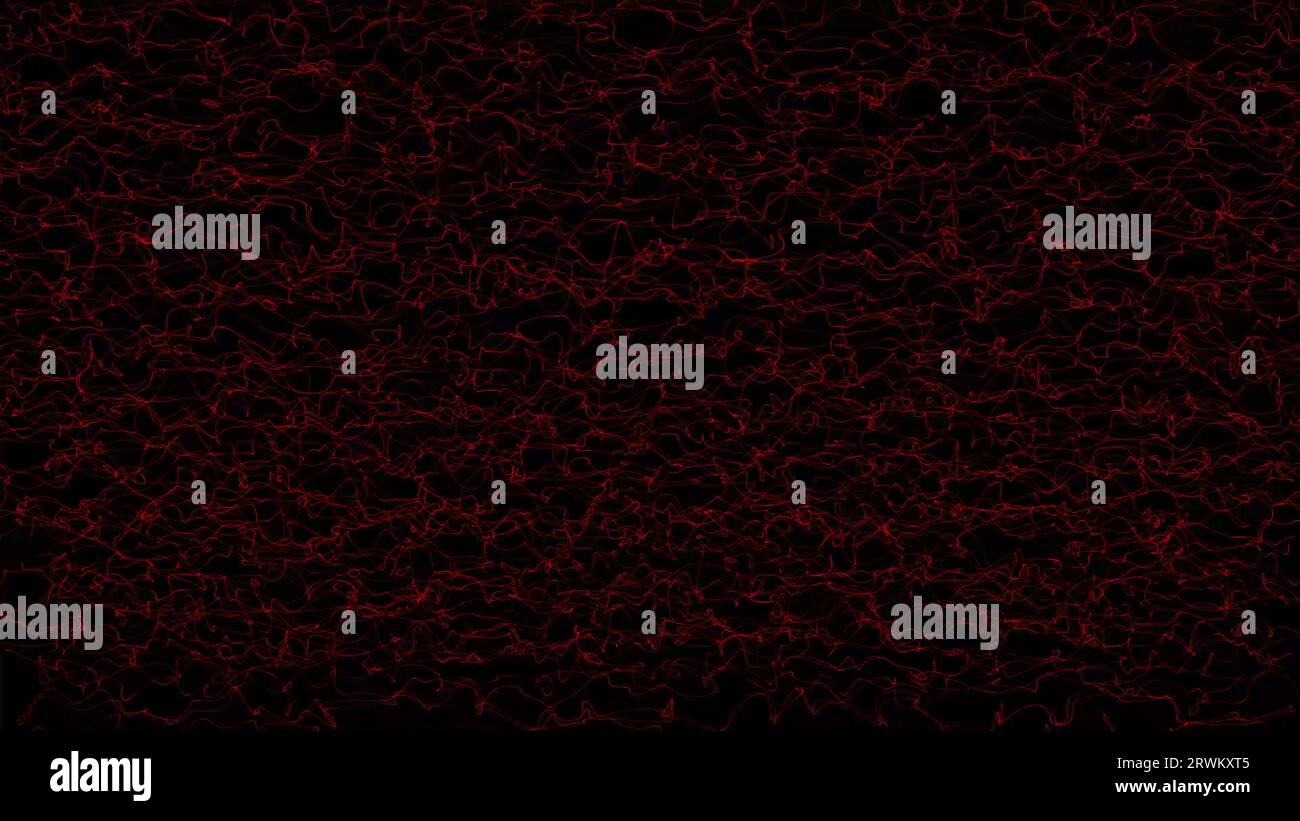 Red threads and knots on the black background. Asbtract smooth web ...