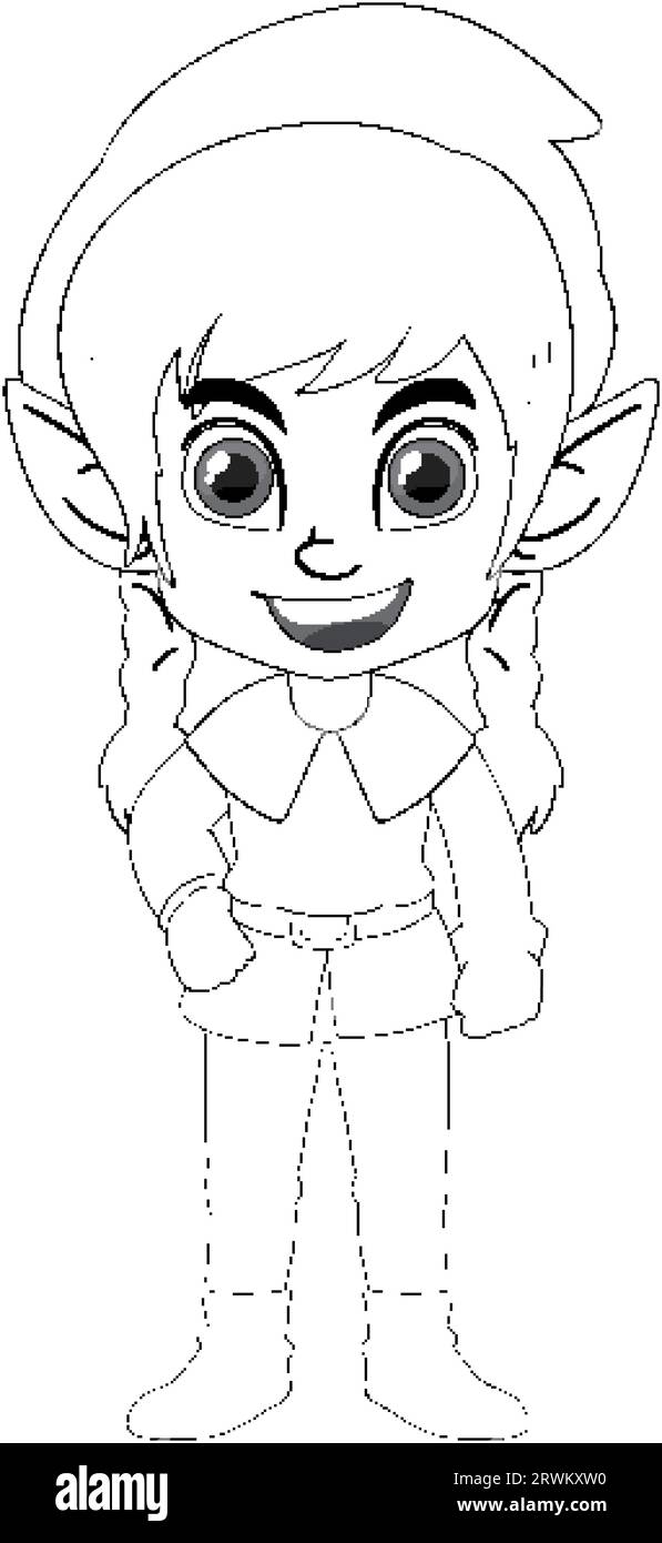 Cute elf cartoon isolated doodle outline illustration Stock Vector ...