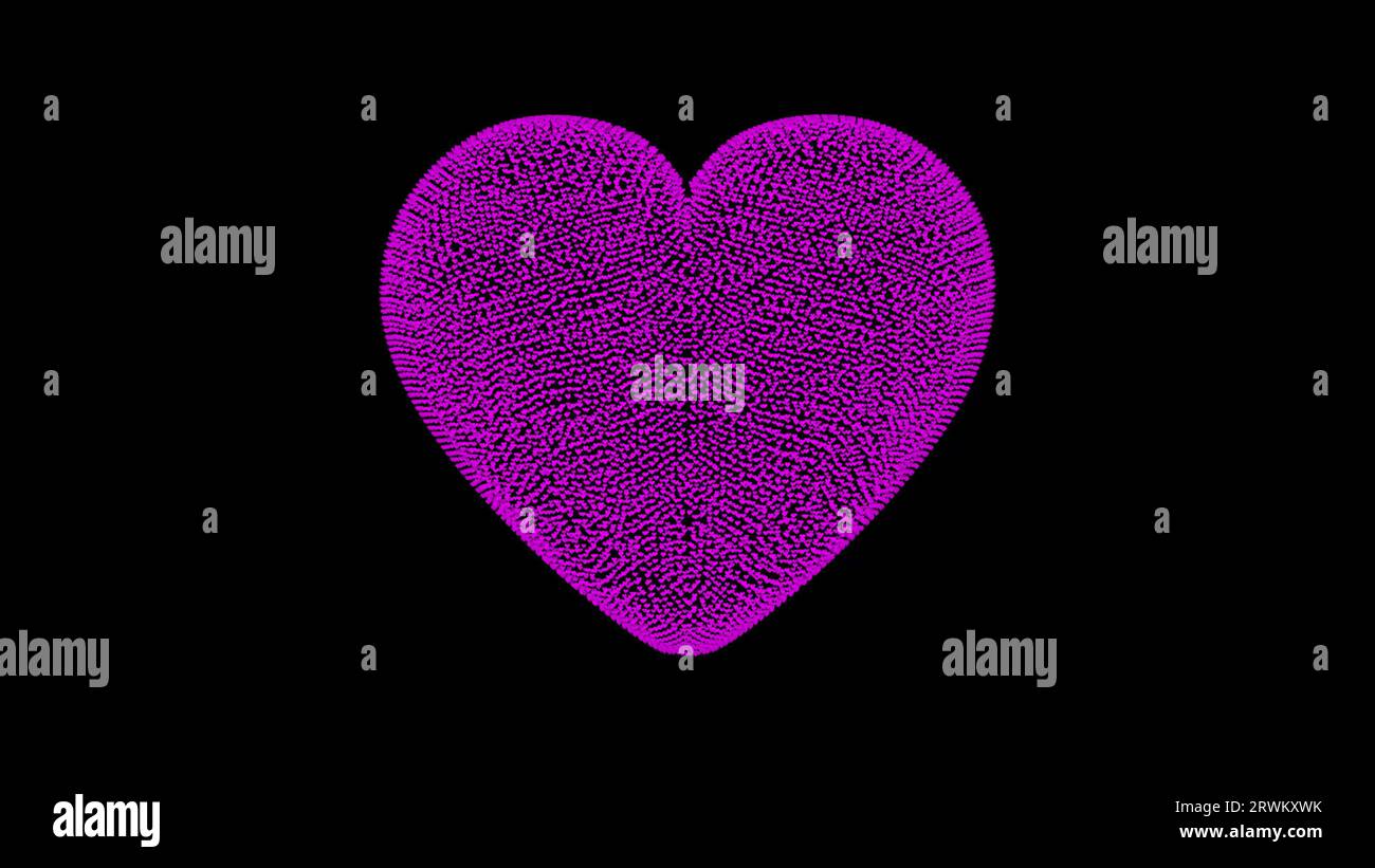 3D pink heart on black background. Heart consists of thousands of small ...