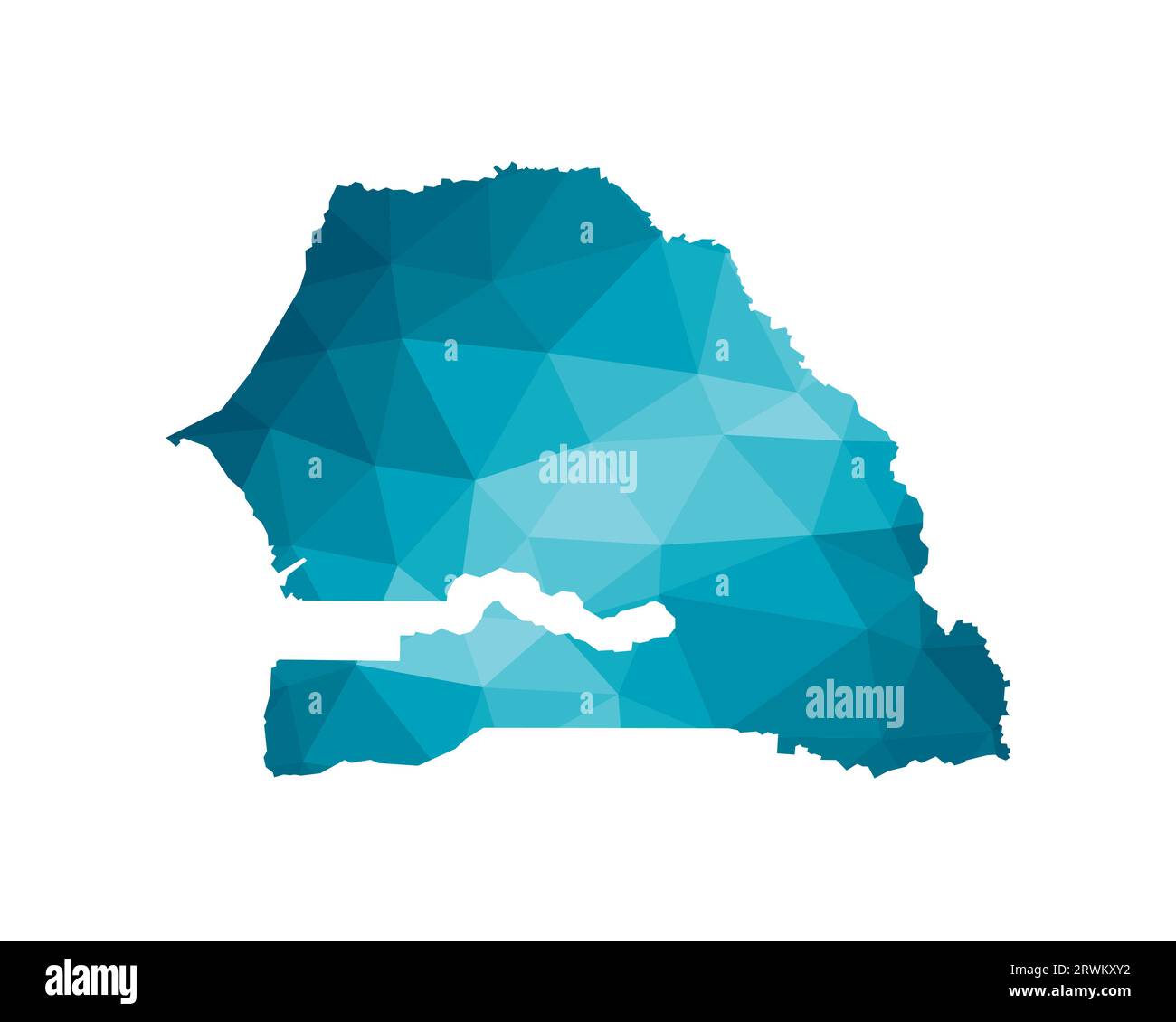 Vector isolated illustration icon with simplified blue silhouette of Senegal map. Polygonal ...
