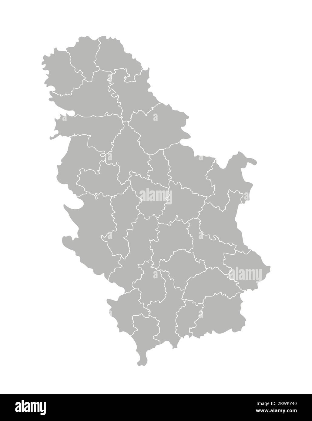 Vector isolated illustration of simplified administrative map of Serbia. Borders of the ...
