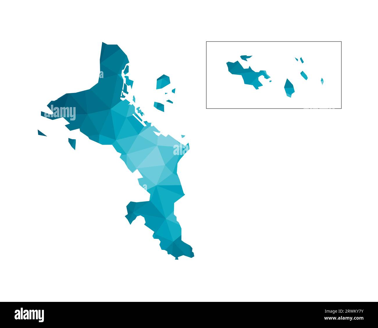 Vector isolated illustration icon with simplified blue silhouette of Seychelles map. Polygonal ...