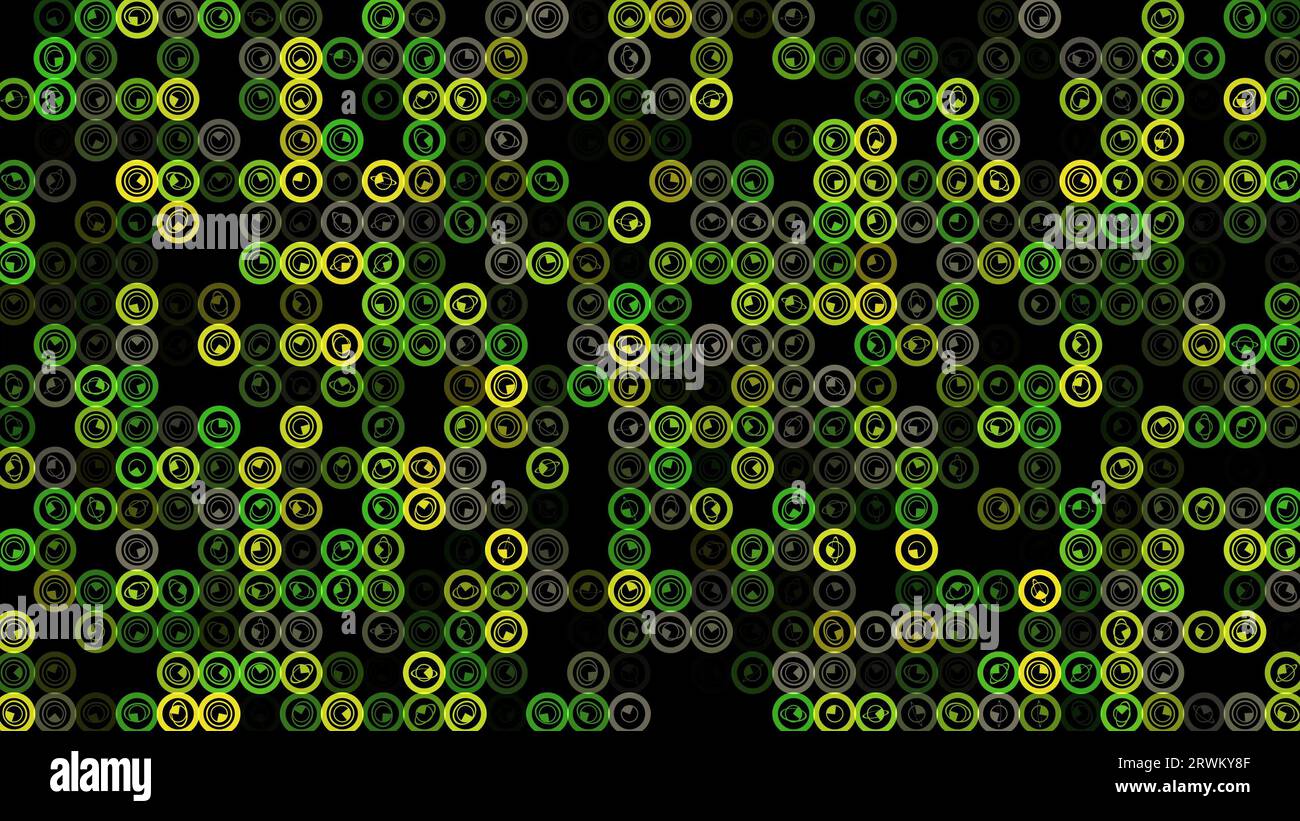 Colored flashing rotating orbital circles on black. Abstract festive ...