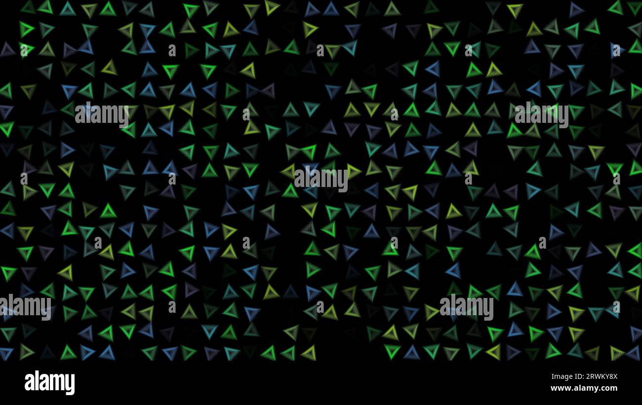 Colored flashing rotating concentric triangles on black. Abstract ...