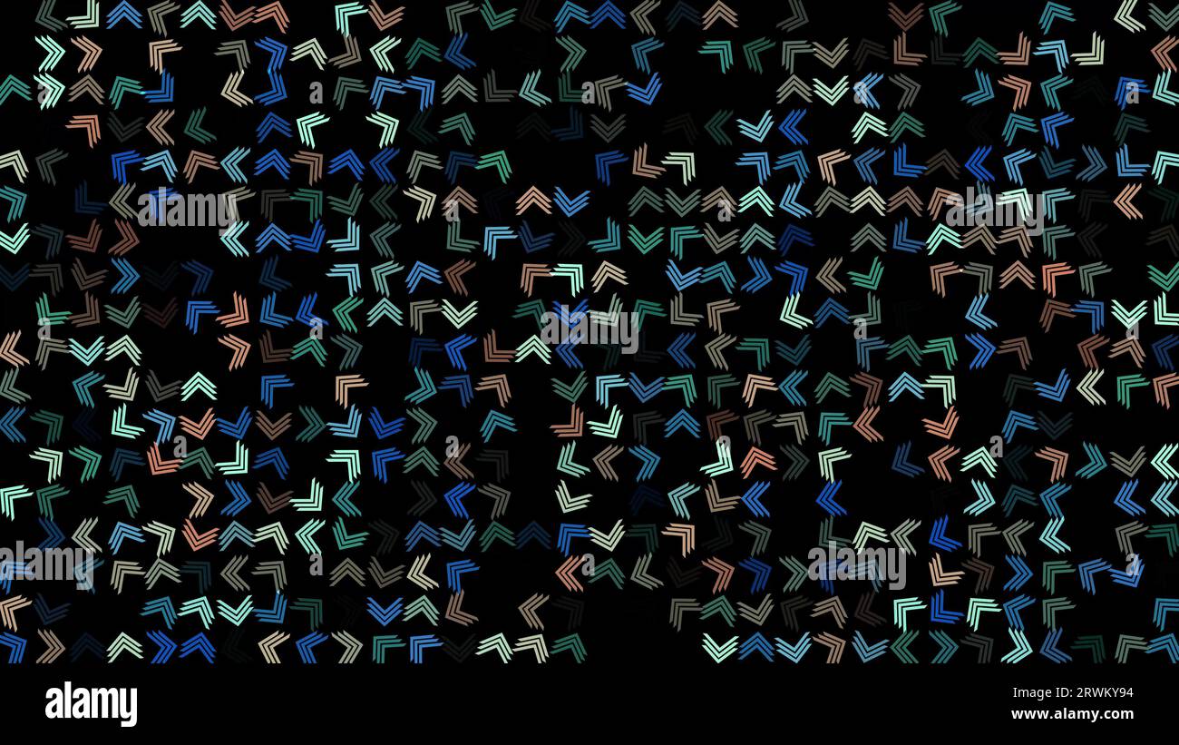 Colored flashing rotating arrows on black bg. Abstract festive ...