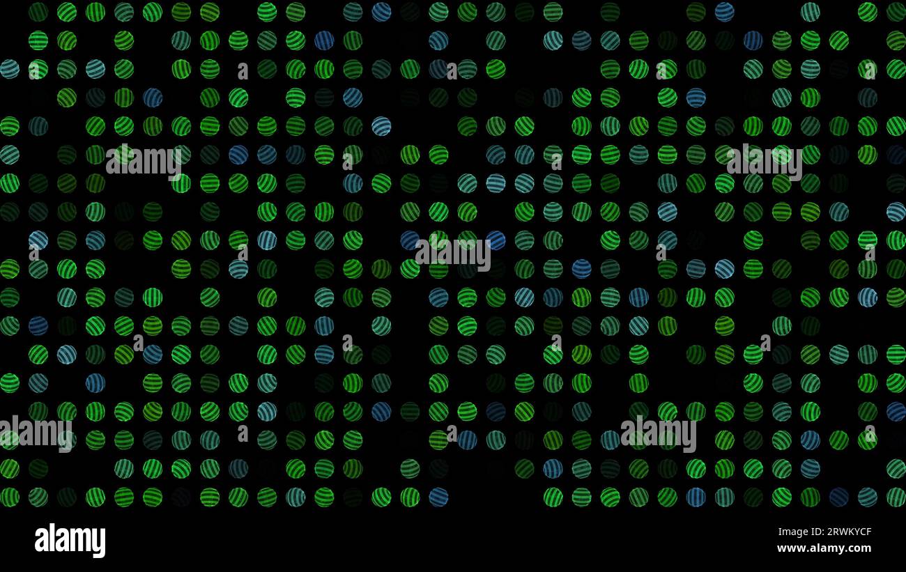 Colored flashing rotating 3d balls on black bg. Abstract festive ...