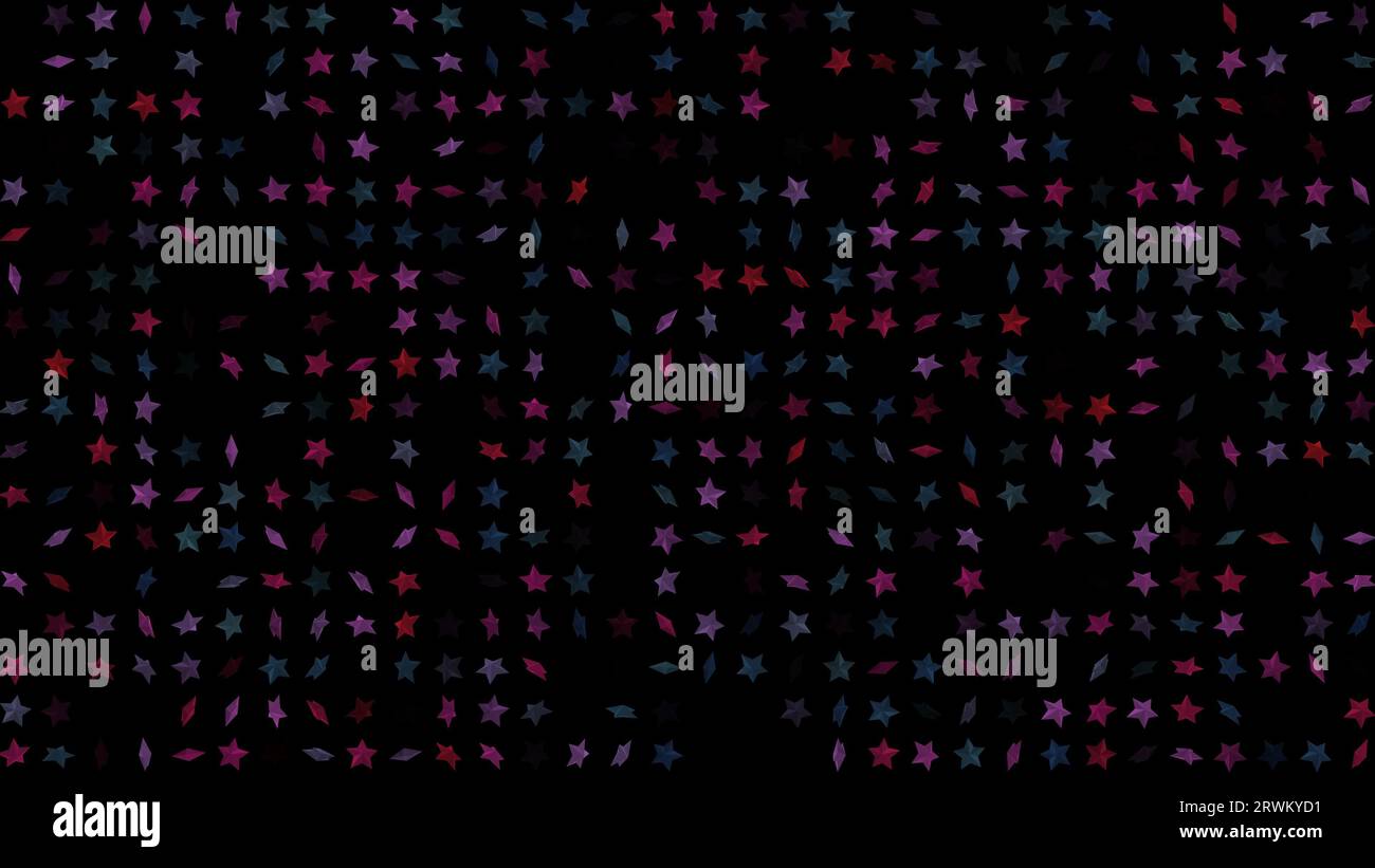 Colored flashing rotating 3d stars on black bg. Abstract festive ...