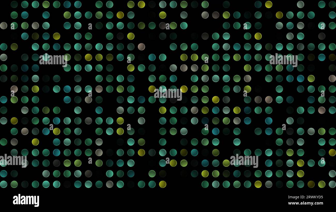 Colored flashing rotating 3d balls on black bg. Abstract festive ...