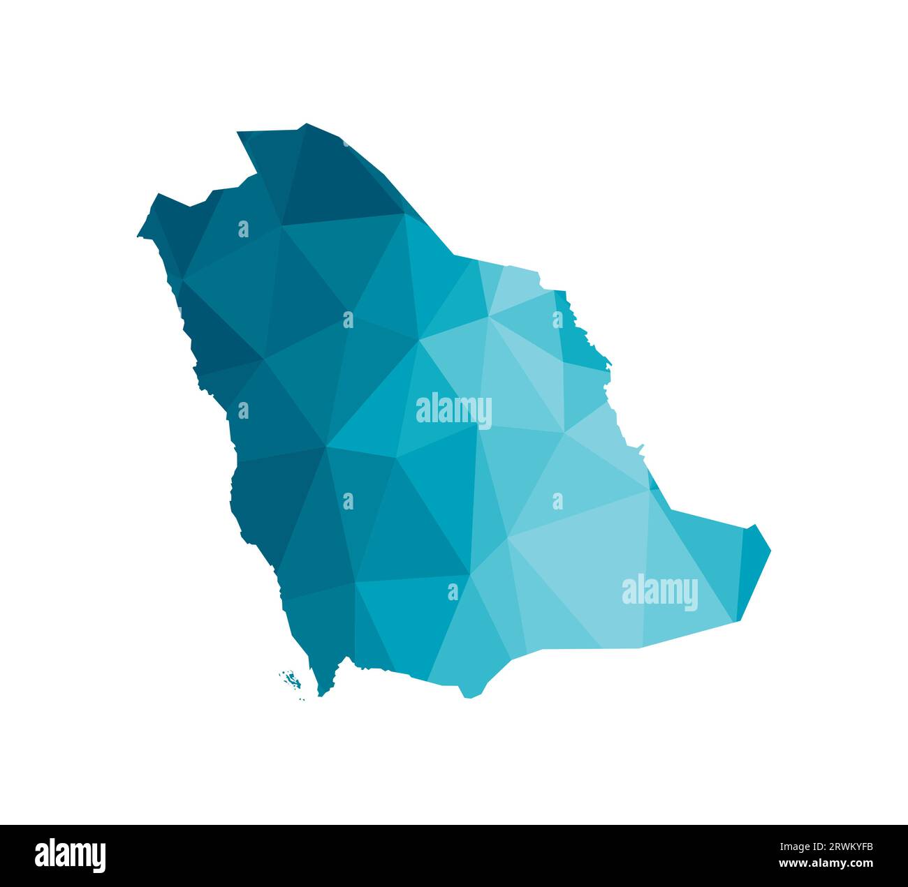 Vector isolated illustration icon with simplified blue silhouette of Saudi Arabia map. Polygonal ...