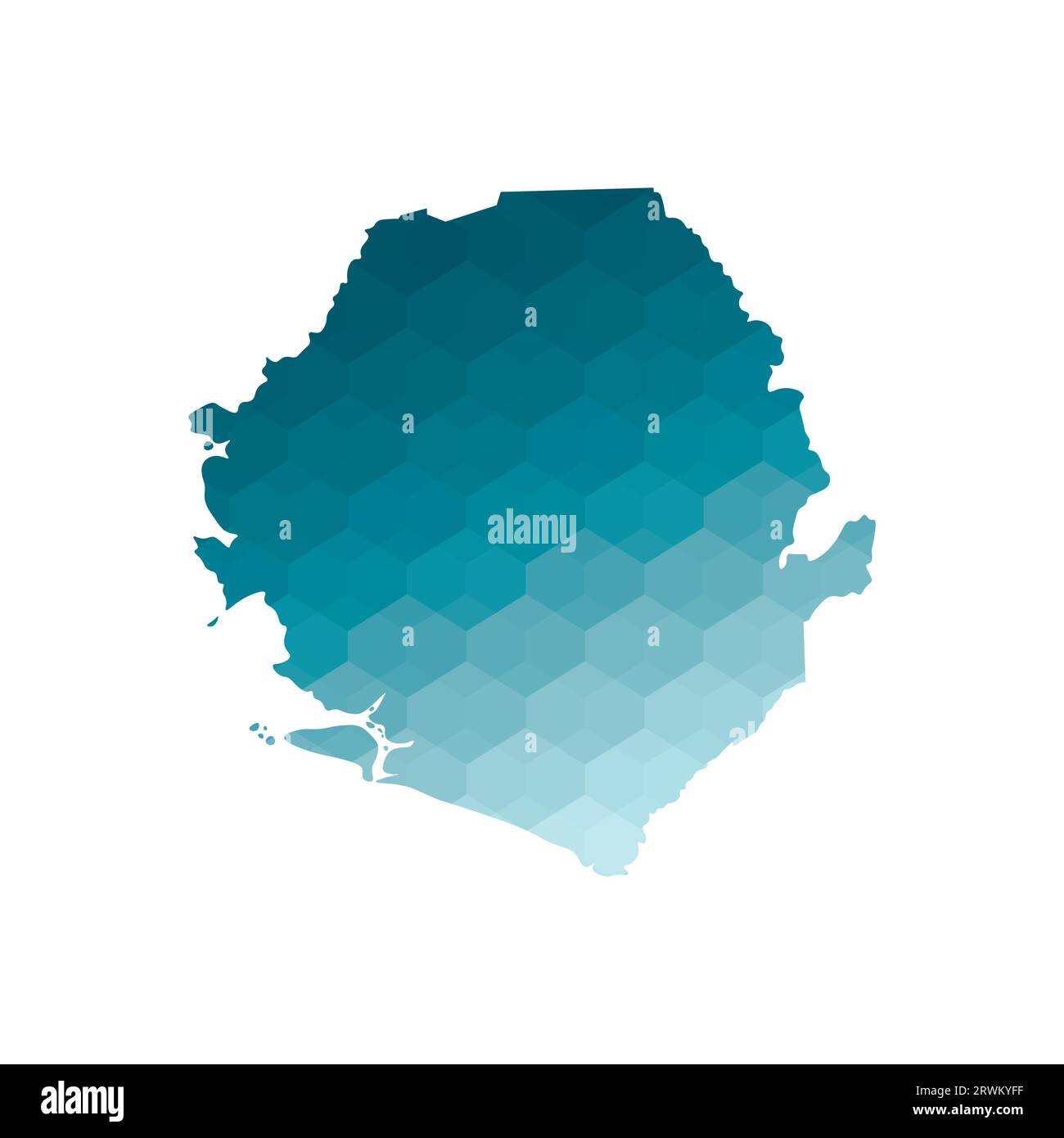 Vector isolated illustration icon with simplified blue silhouette of Sierra Leone map. Polygonal ...