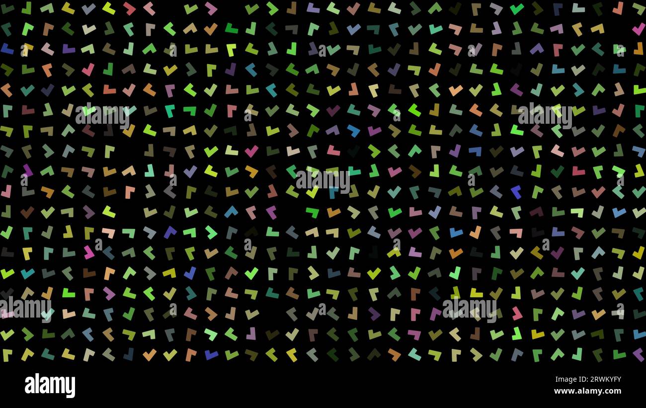 Colored flashing rotating CHECK marks on black bg. Abstract festive ...