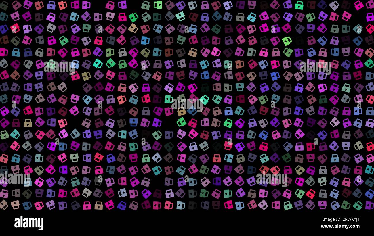 Colored flashing rotating Lock on black bg. Abstract festive background ...