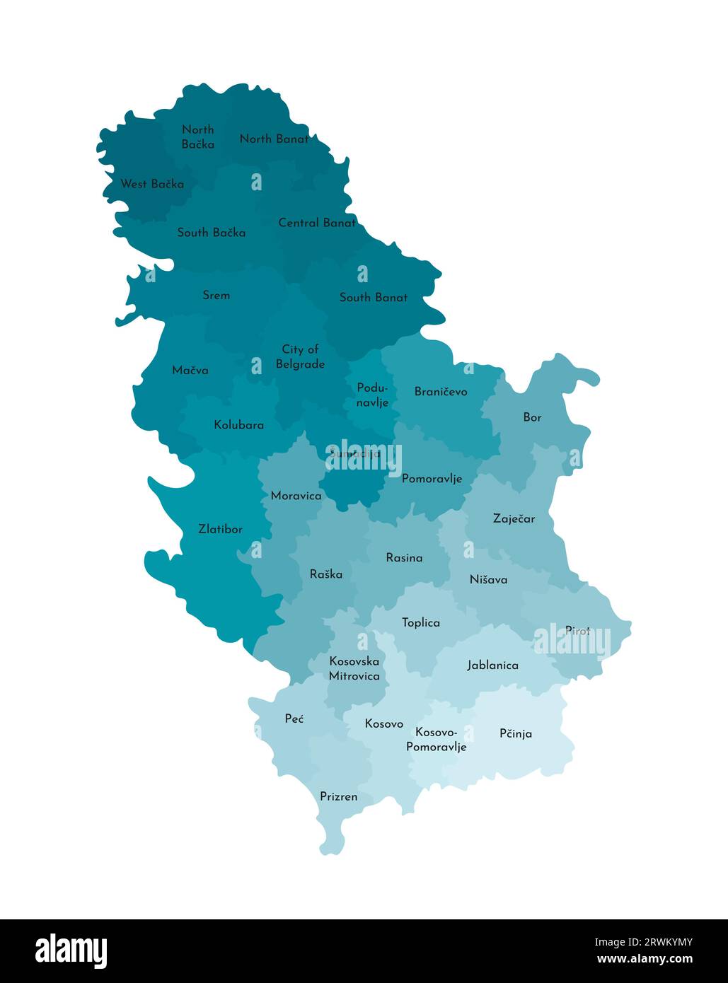 Vector isolated illustration of simplified administrative map of Serbia ...