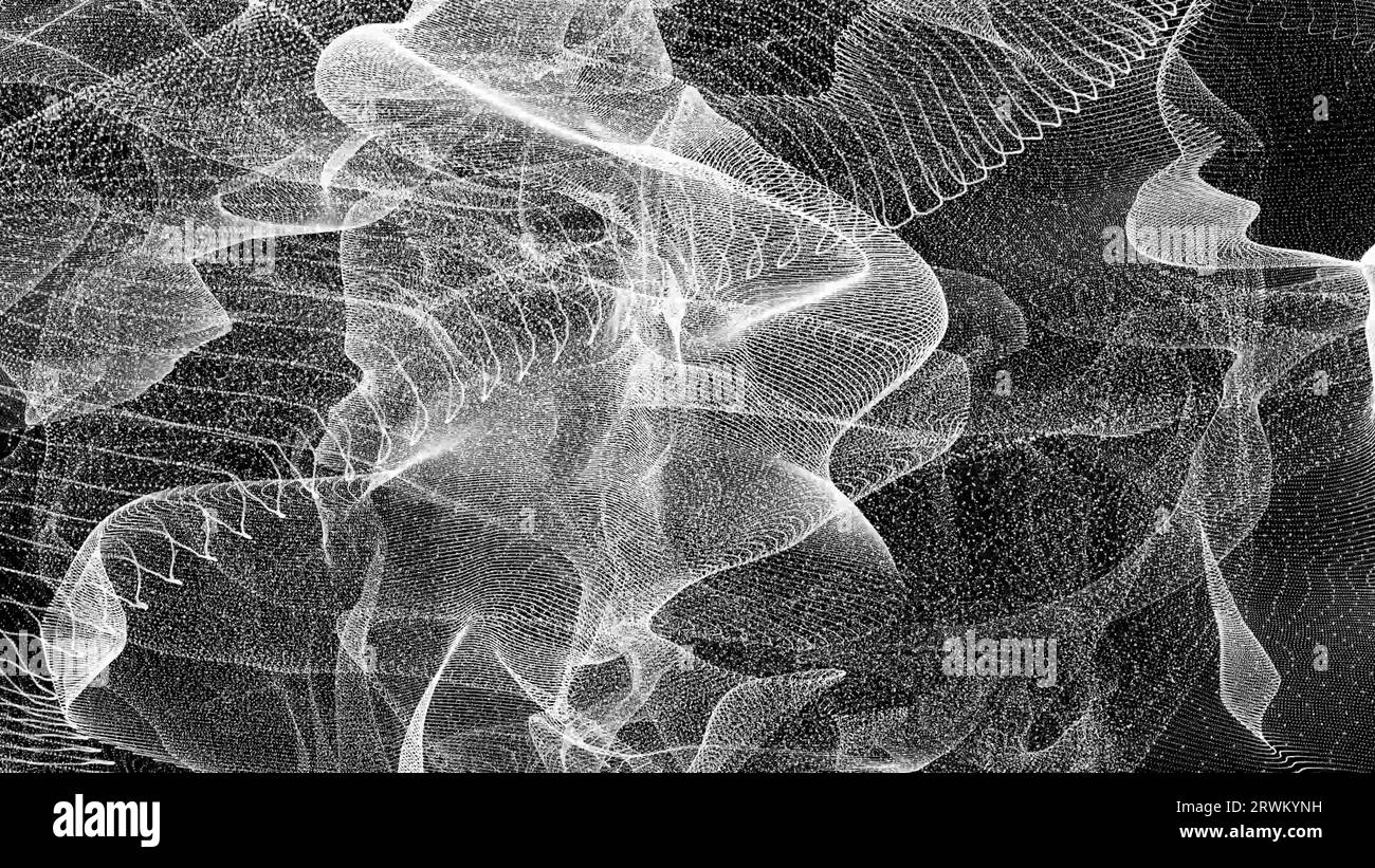 A storm of white particles on a black background, particle tornado ...