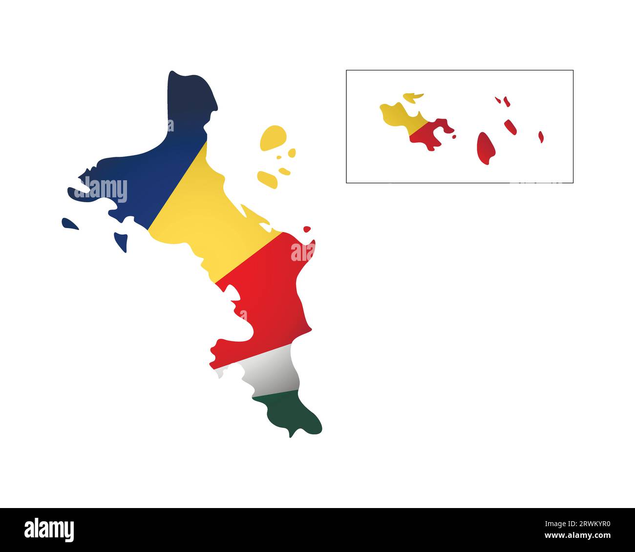 Vector illustration with national flag and map (simplified shape) of Republic of Seychelles ...