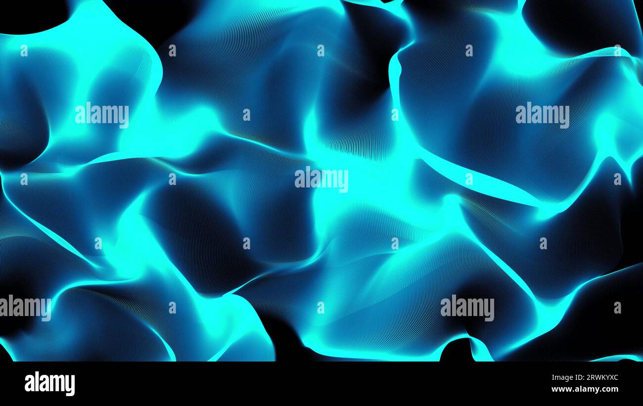 High tech field with glow particles form lines and surface waves ...