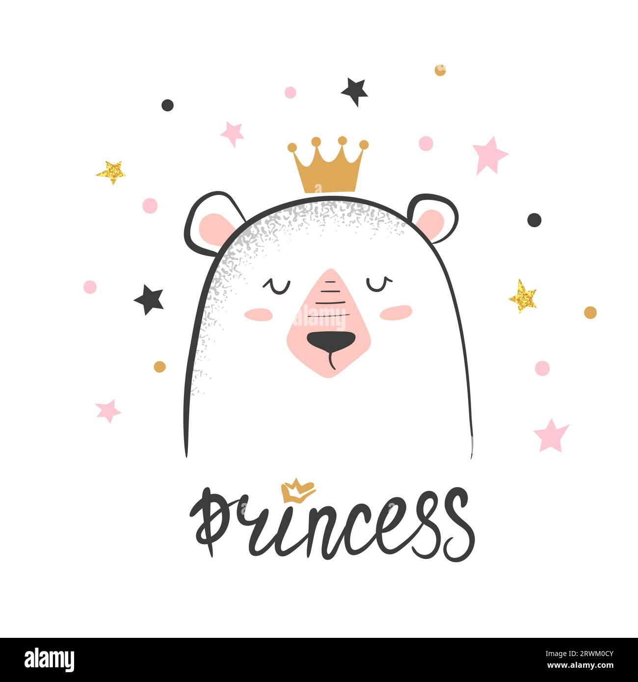 Cute bear princess vector illustration. Baby print Stock Vector Image ...