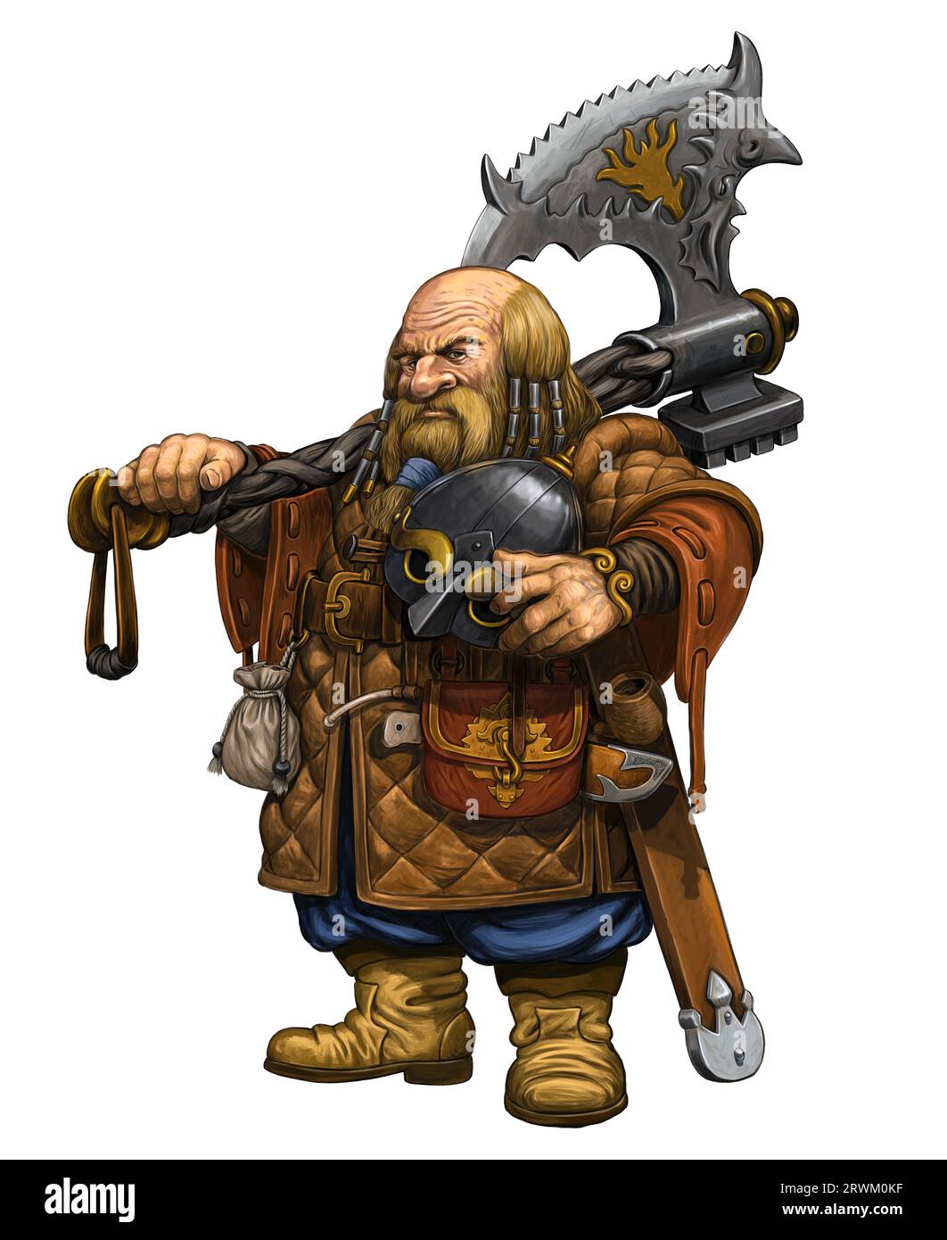 Battle dwarf with mace. Digital fantasy illustration with knight Stock ...