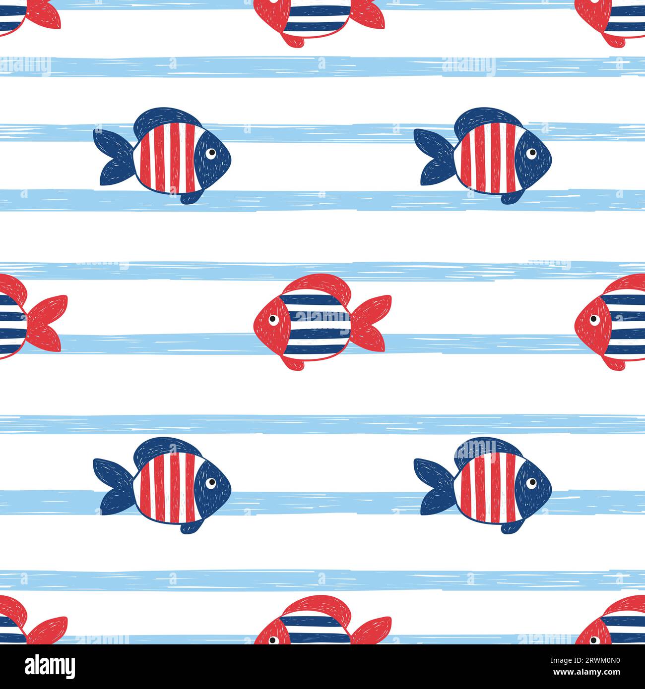 Seamless marine pattern with doodle fish. Sea vector illustration Stock ...