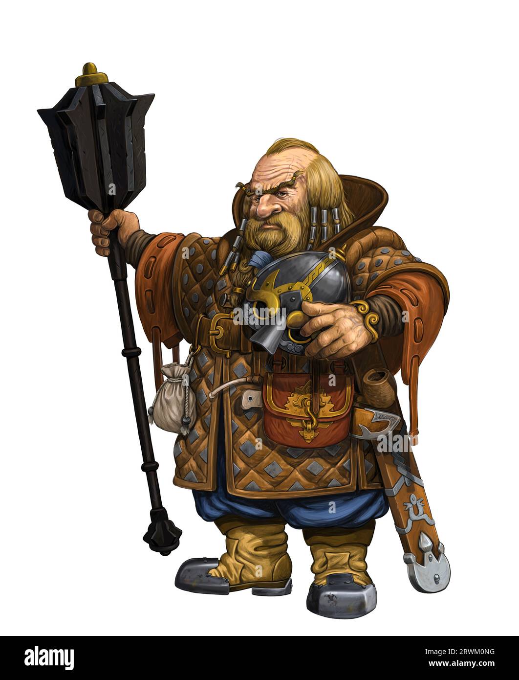Battle dwarf with mace. Digital fantasy illustration with knight Stock ...