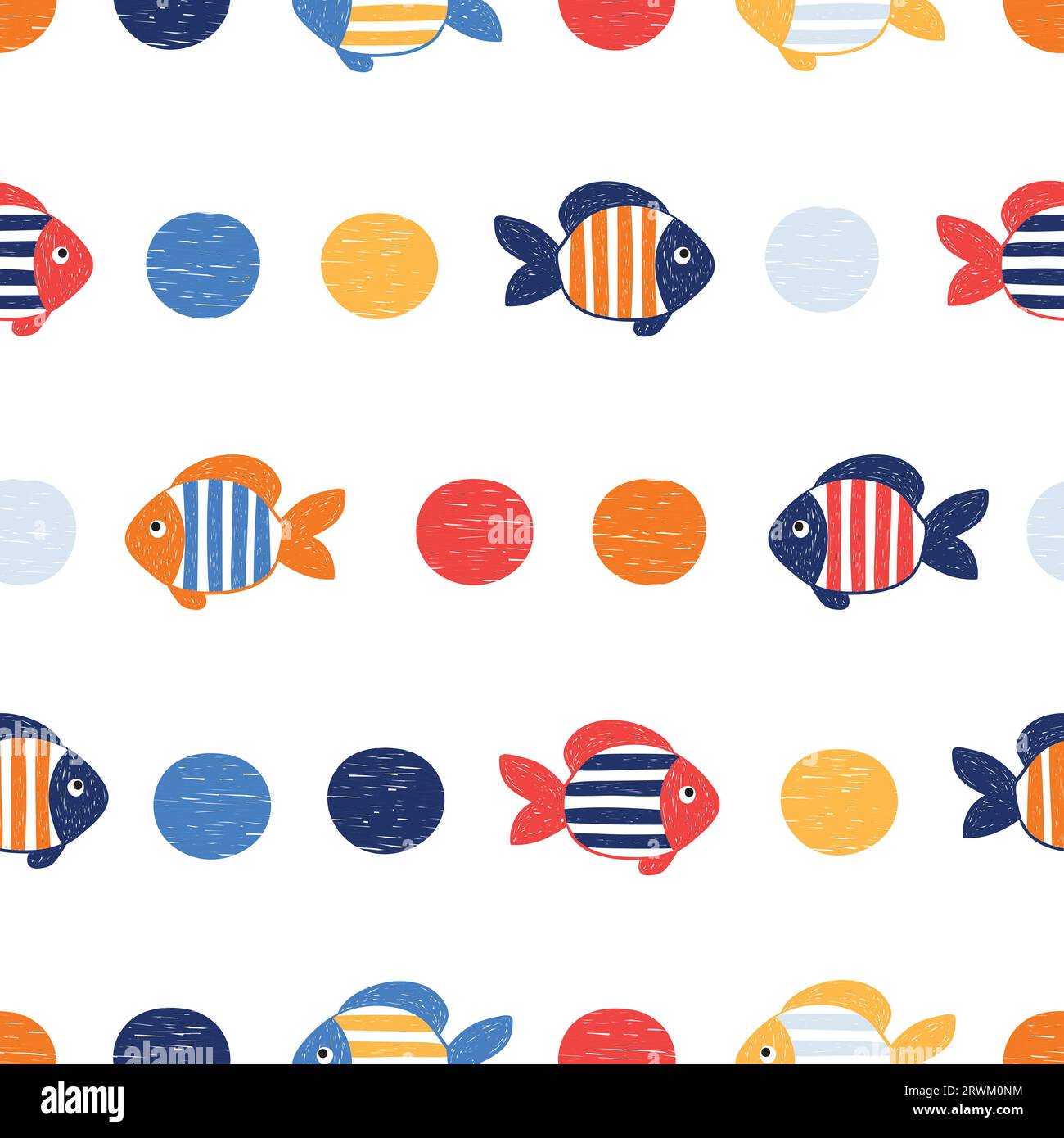 Colorful cute fish pattern. Seamless vector sea illustration for kids ...