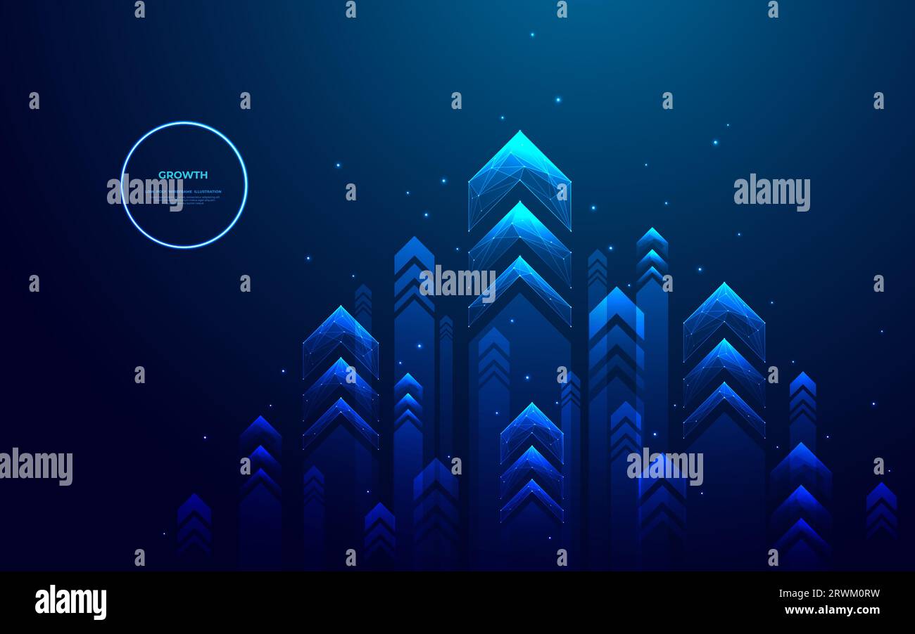 Growth up arrows on the technology background with glow dots as stars ...