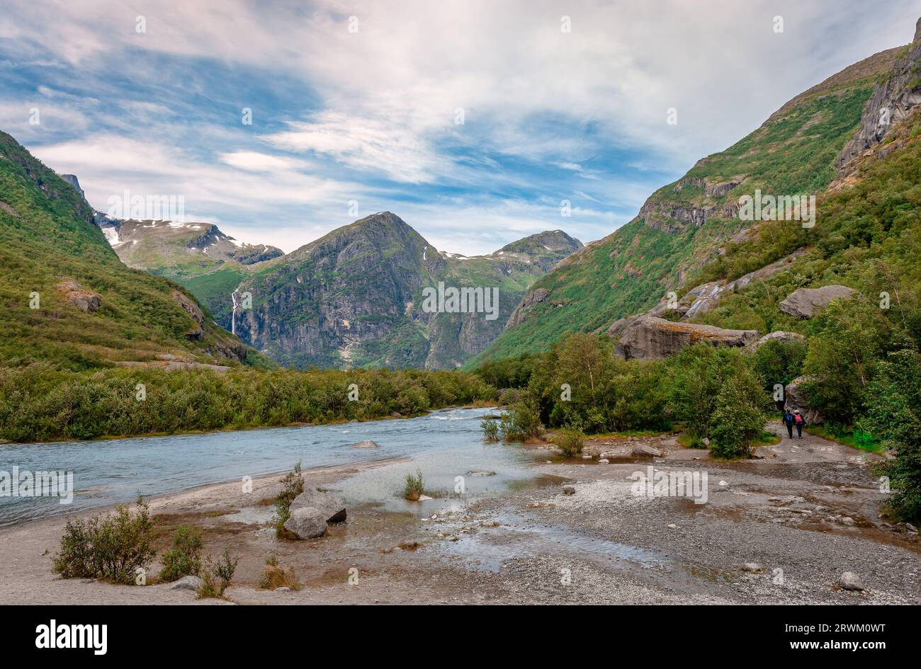 Briksdalen valley, in Jostedal Glacier National Park, Norway. The ...