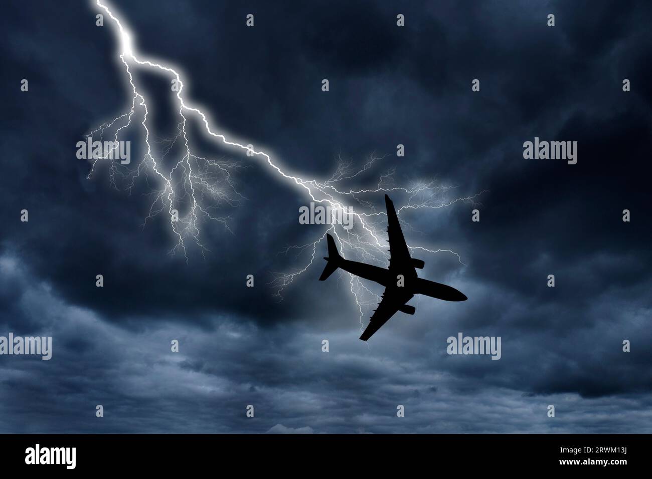 airplane hit by a lightning and falling Stock Photo - Alamy
