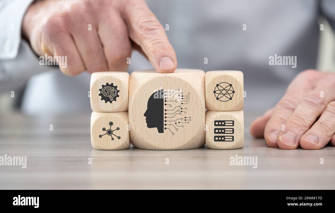 Wooden blocks with symbol of machine learning concept Stock Photo - Alamy