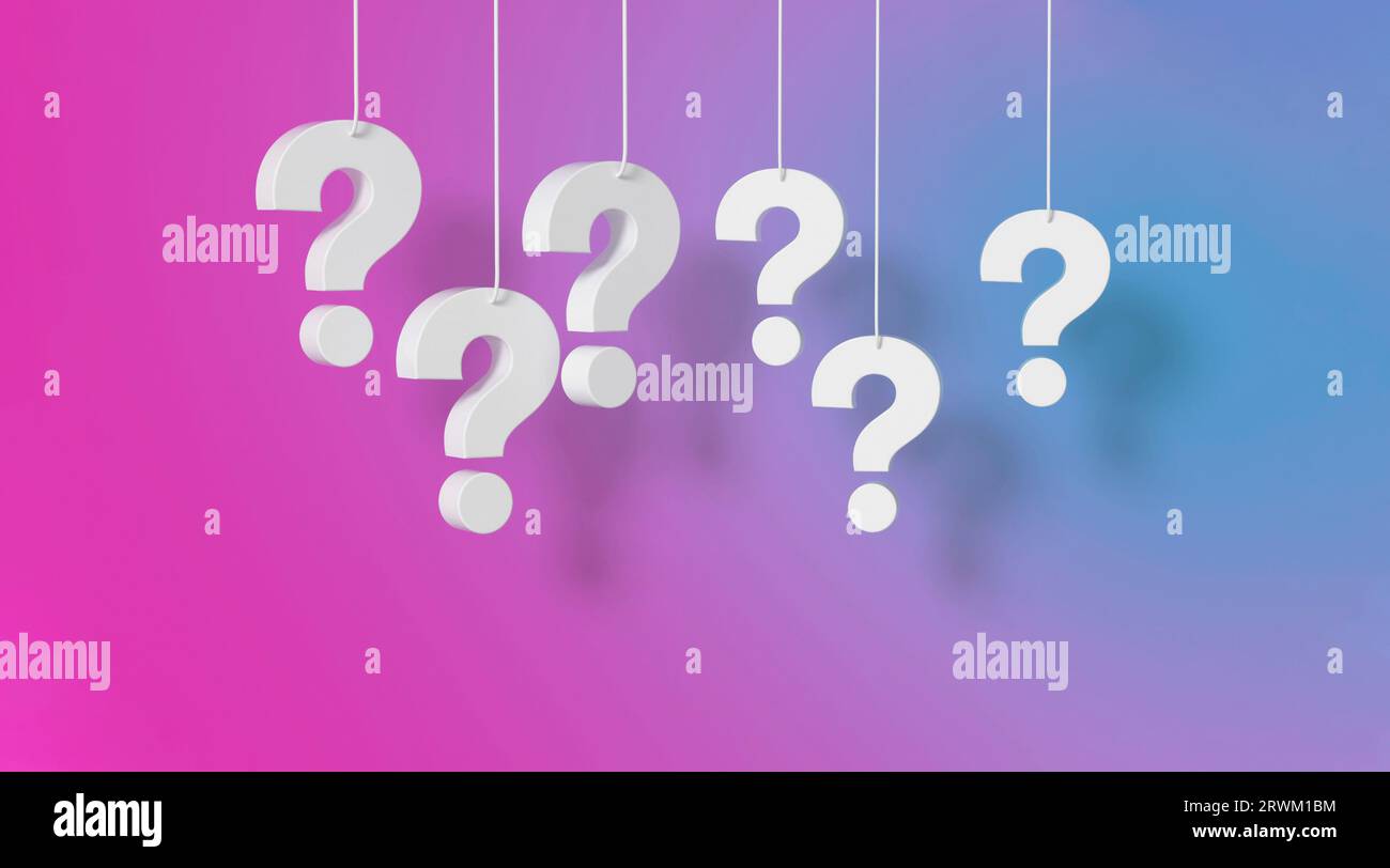 Gradient background of question marks white hanging. 3D rendering Stock Photo - Alamy