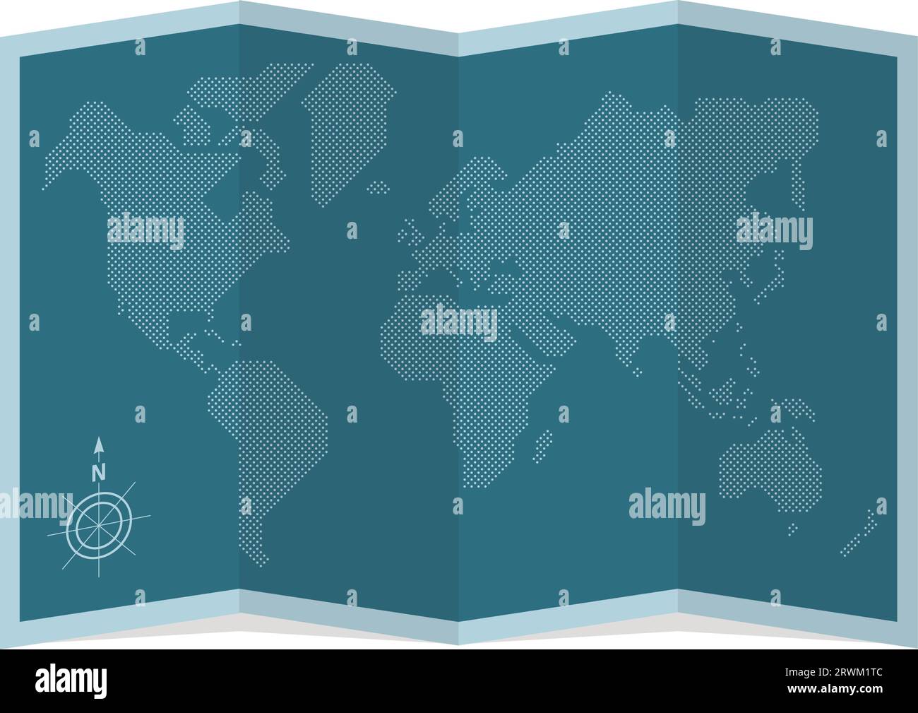 Vector illustration of four-fold world map ( drawn with circular dots ...