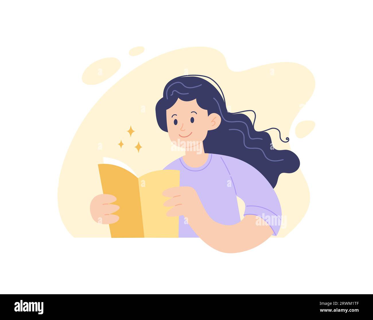 Woman reading concept. Young positive female sitting with a book ...